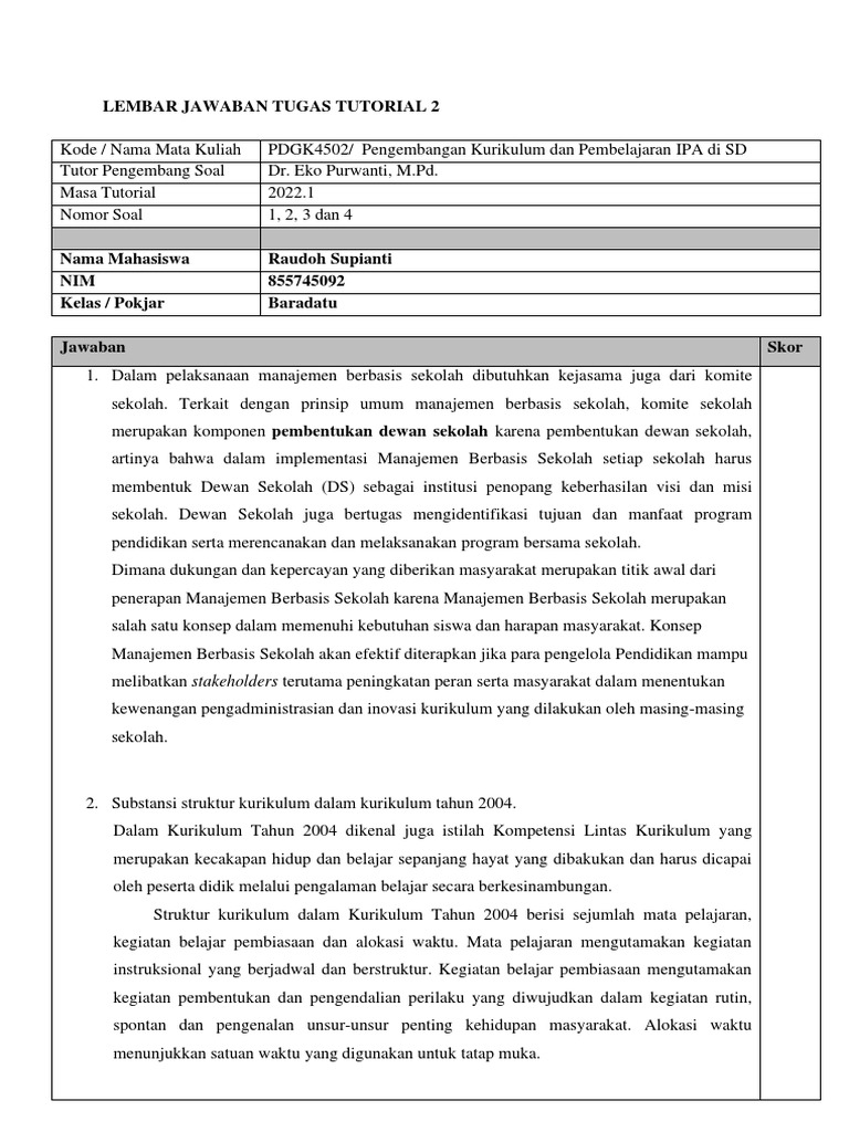 TT2 Pengembangan Kurikulum Dan Pembelajran Di SD | PDF | Karier & Perkembangan | Kesehatan Holistik