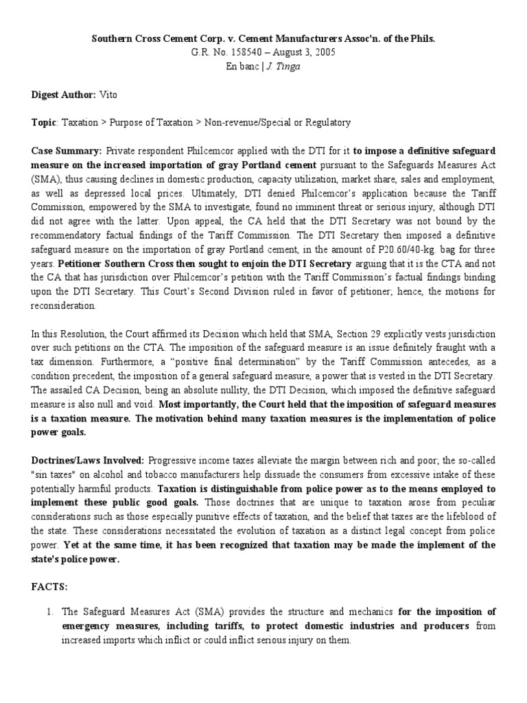 010 Southern Cross Cement Corp. v. Cement Manufacturers Assoc'n. of The ...