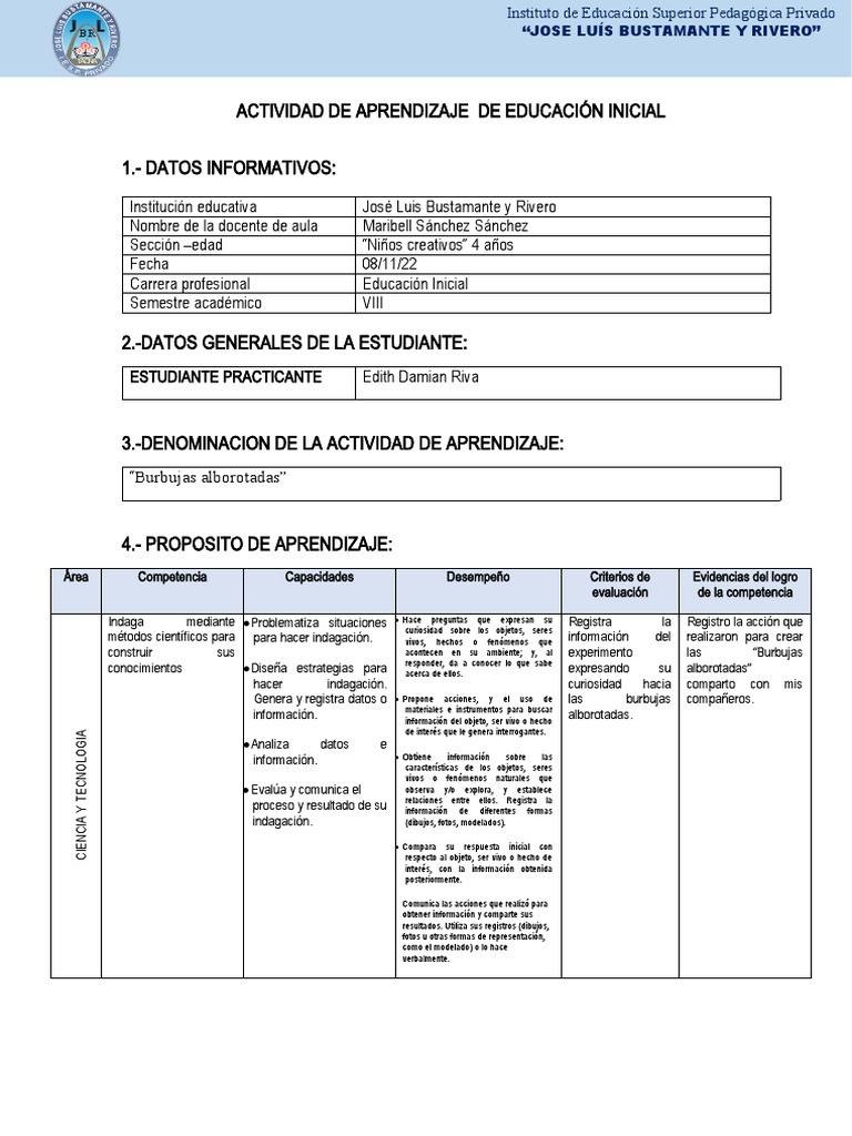 Actividad de Aprendizaje (Burbujas Alborotadas) Ciencia y Tecnologia | PDF | Aprendizaje ...