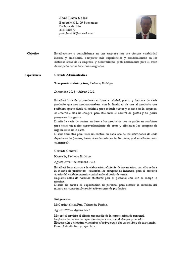 CV Jose Lara Salas | PDF | Business | Economias