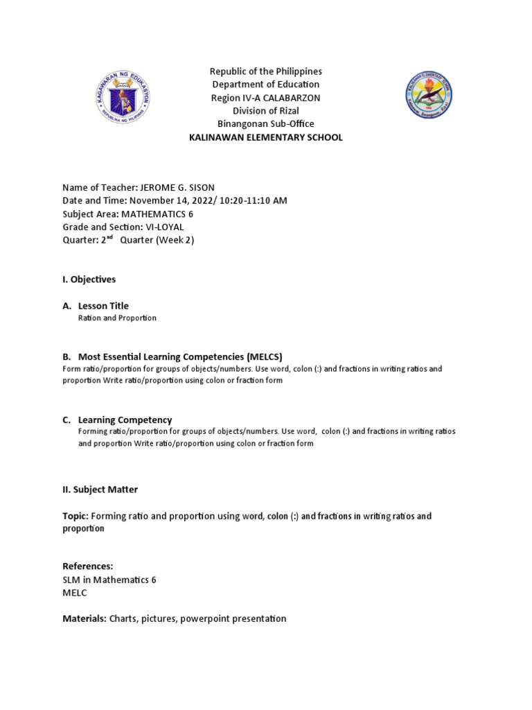 Cot 1 Math 6 | PDF | Ratio