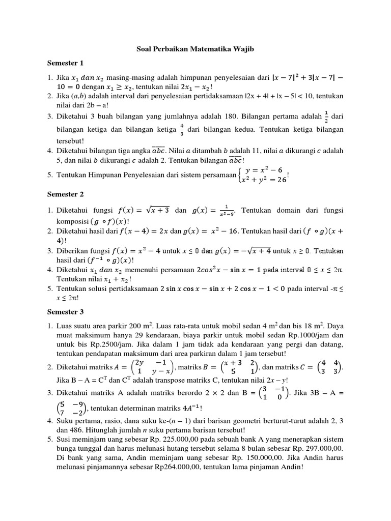 Soal Perbaikan Matematika Wajib | PDF | Metode & Bahan Ajar | Komputer