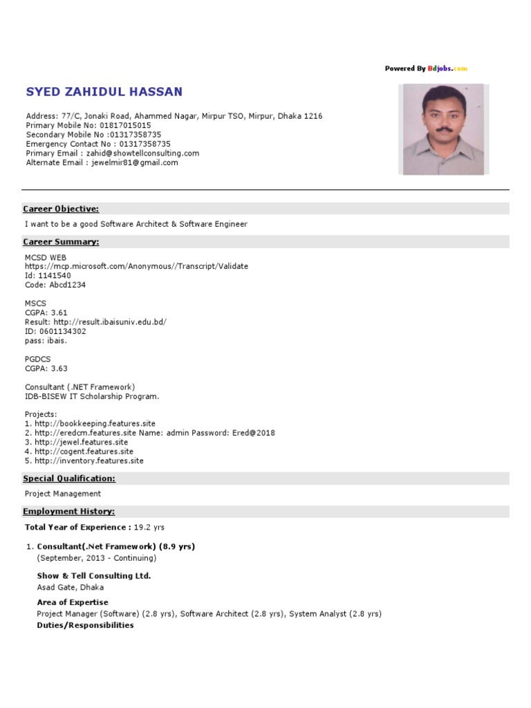 Syed Zahidul Hassan Resume | PDF | Entity Framework | Databases