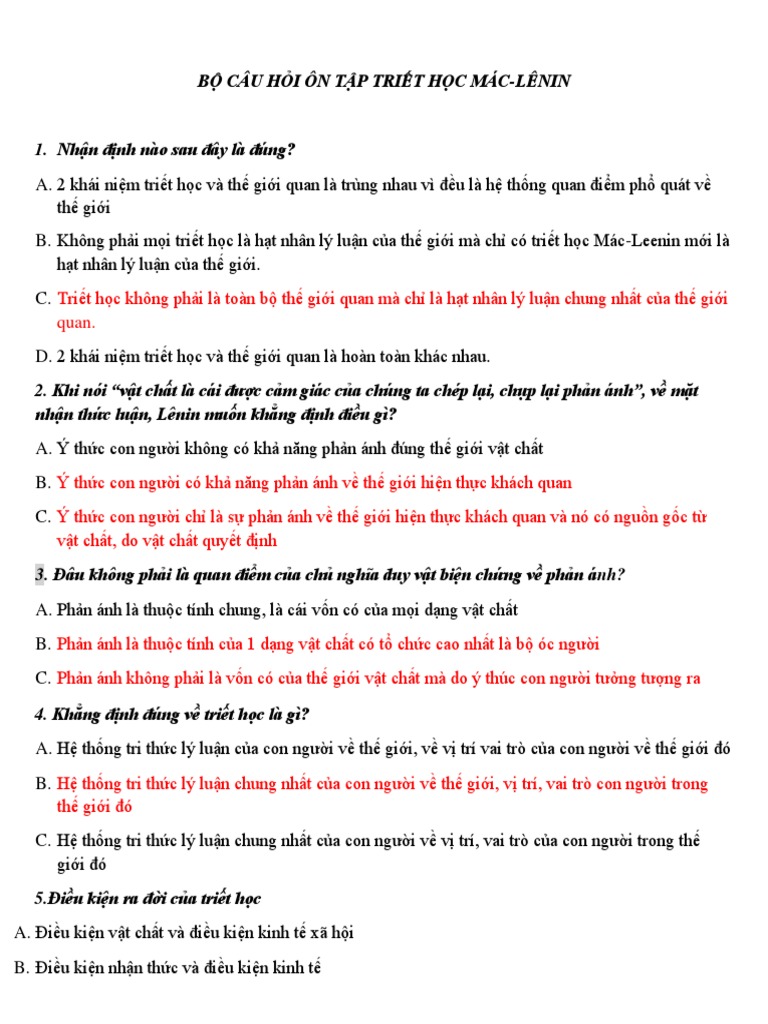 Tr C-nghi M-tri T-h C-m C-l Nin.pdf; Filename = UTF-8''Trắc-nghiệm-triết-học-mác-lênin | PDF