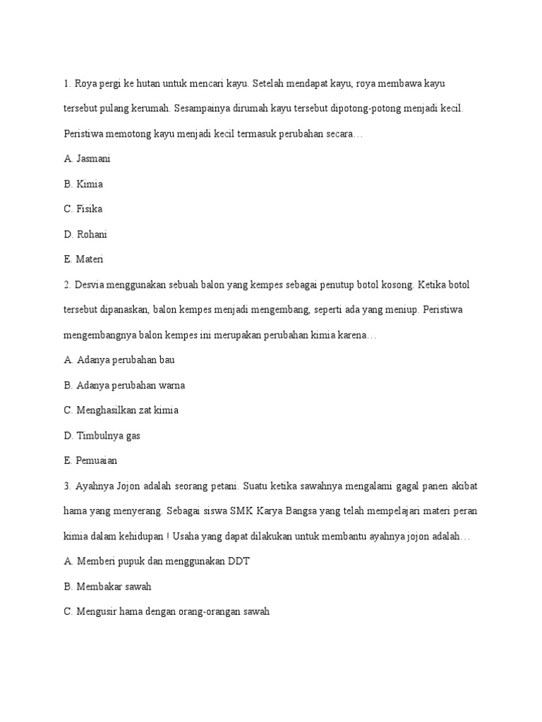 SOAL UAS KIMIA RPL UNTUK SISWA Kelas X (Semester 1) | PDF