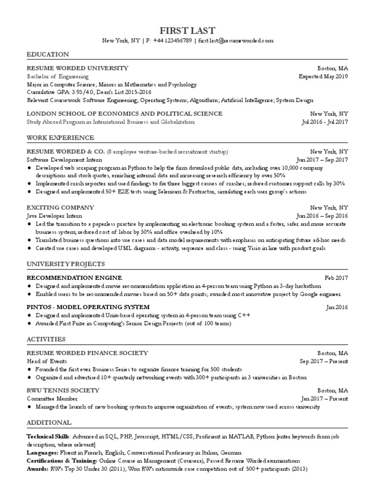 Entry Level Software Engineer Resume | Download Free Pdf | Software 