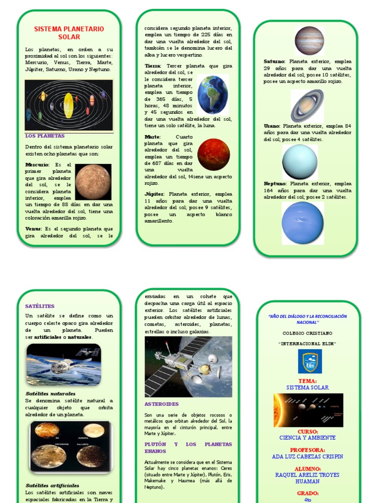 Triptico Sistema Planetario Solar | PDF | Planetas | Satélite natural