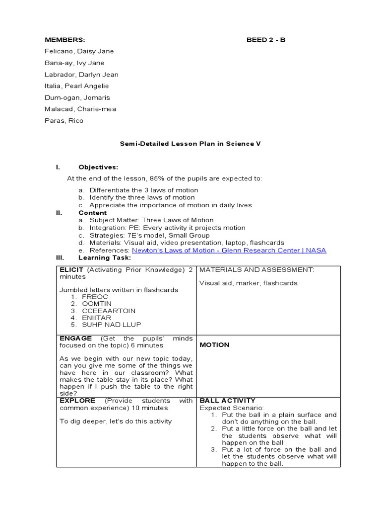 Science Lesson Plan Groupings | PDF | Force | Newton's Laws Of Motion