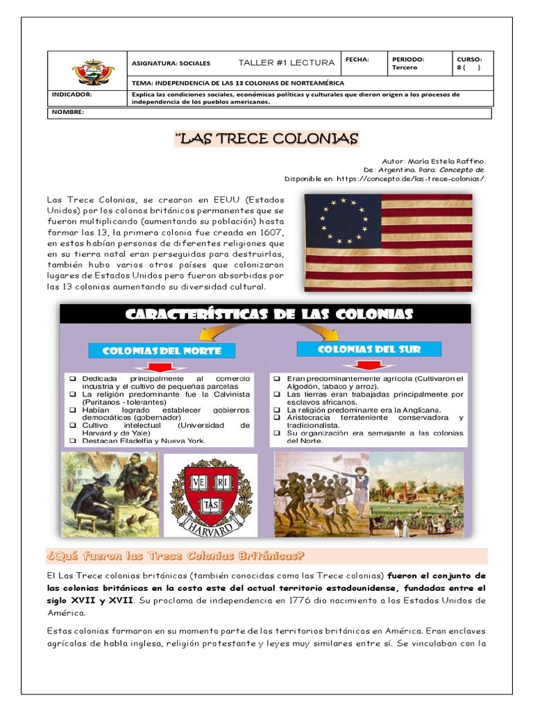 1 Independencia de Las 13 Colonias - Lectura Octavo | PDF | Trece ...
