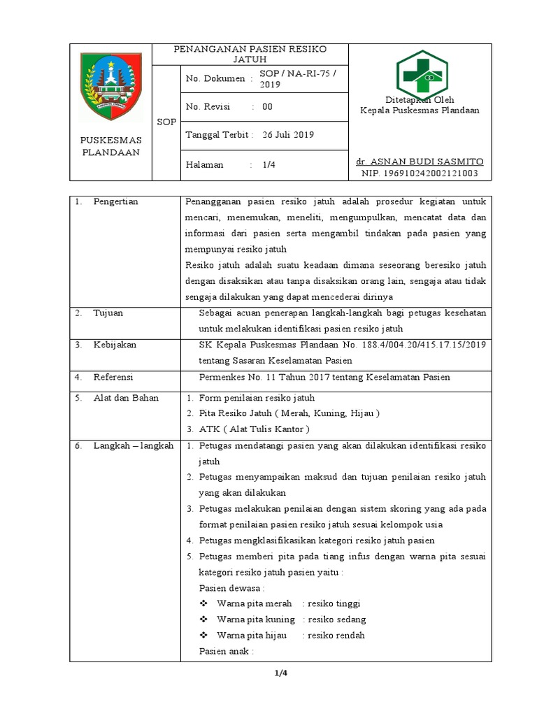 Sop Penanganan Pasien Resiko Jatuh | PDF