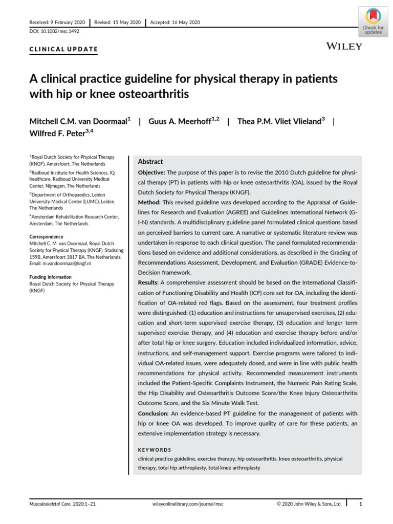 A Clinical Practice Guideline For Physical Therapy in Patients With Hip ...