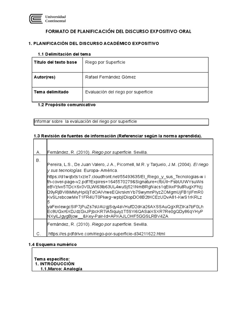 Formato de Planificación Del Discurso Expositivo Oral (Esmeralda Masias ...