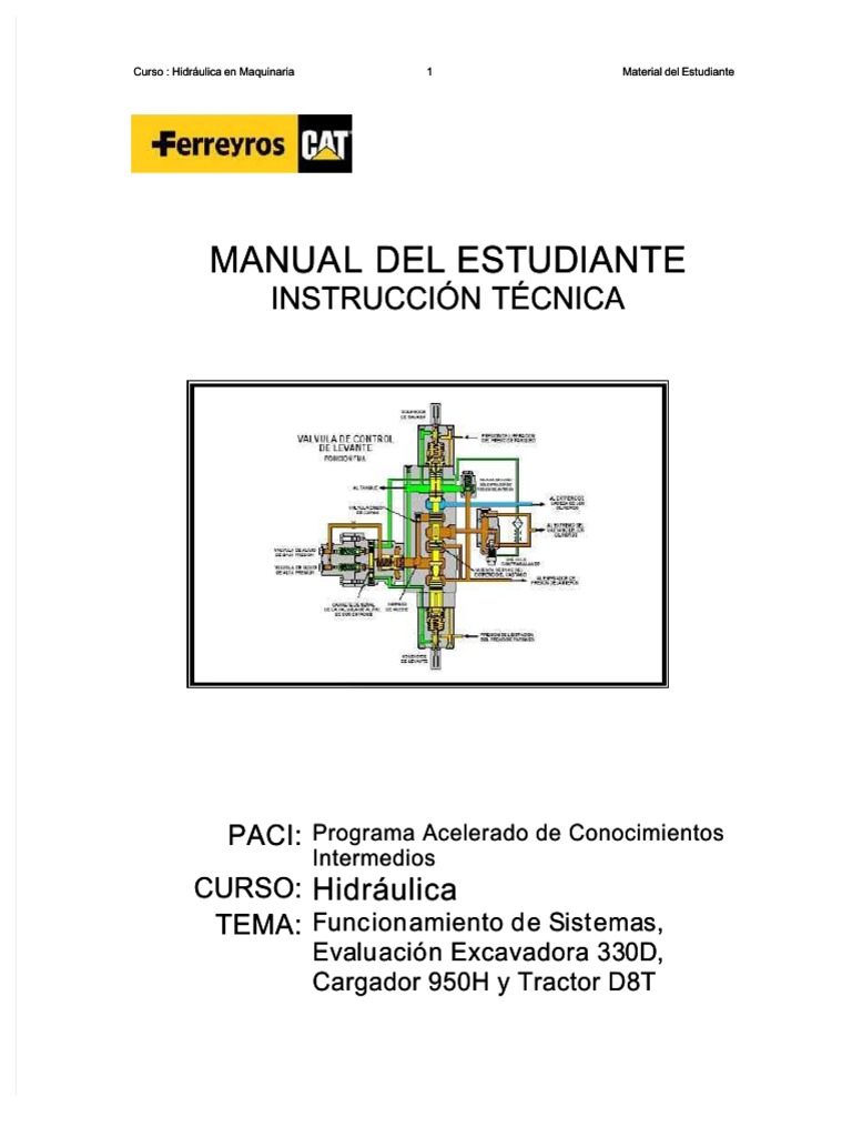Manual Estudiante Hidraulica Excavadora 330d Cargador 950h Tractor D8t