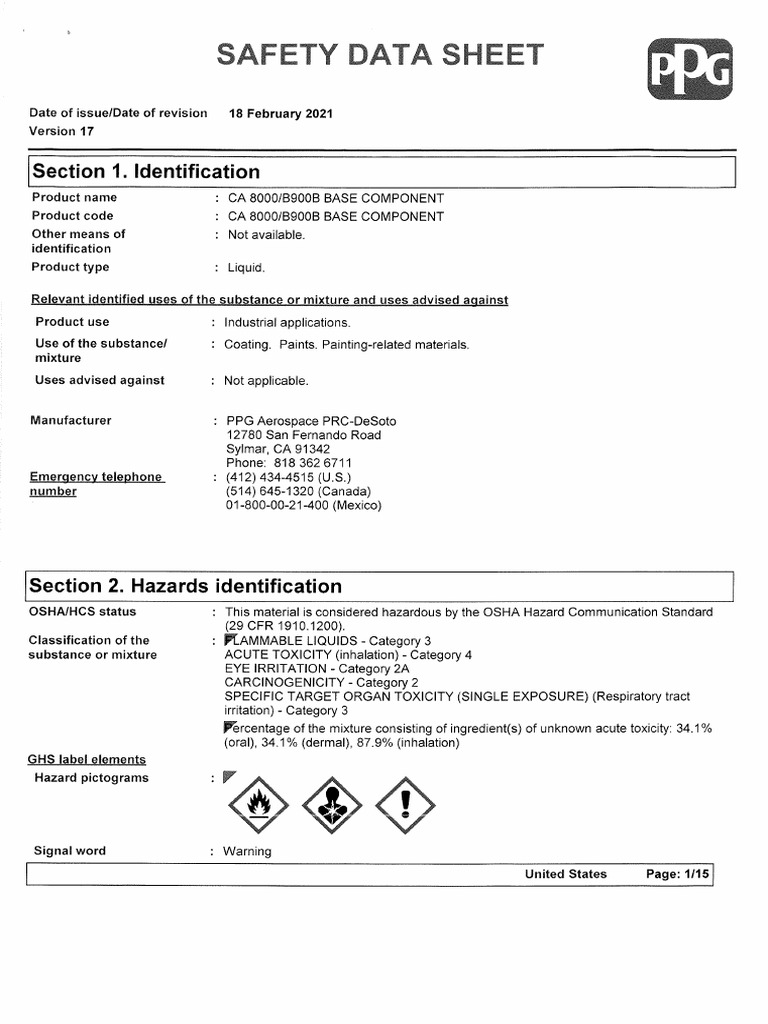 MSDS Ca8000 B9000B | PDF