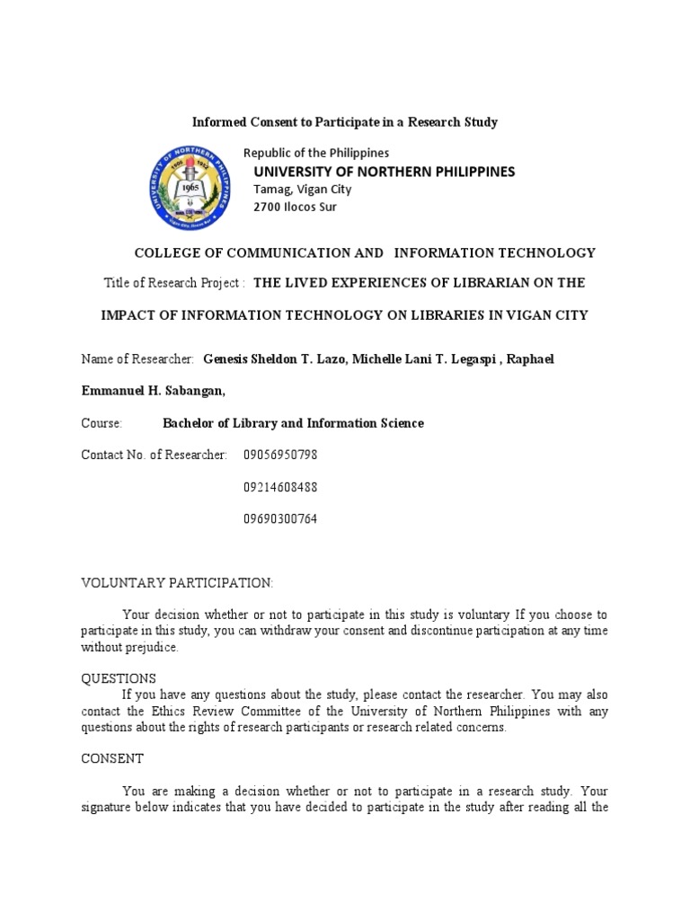 Informed Consent To Participate in A Research Study | PDF | Informed ...
