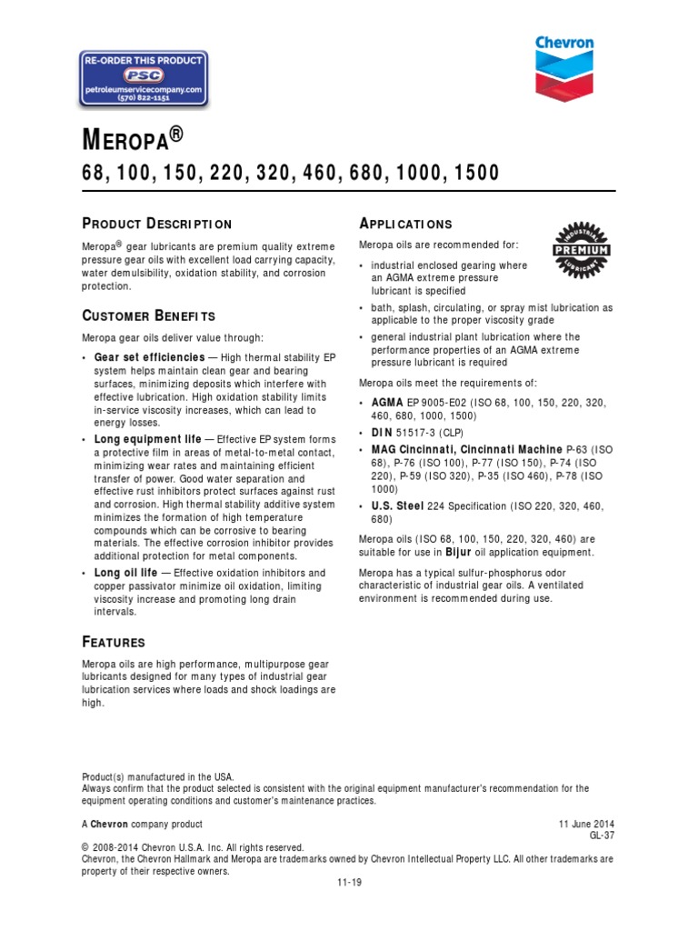 Chevron Meropa EP PDS | PDF | Lubricant | Corrosion