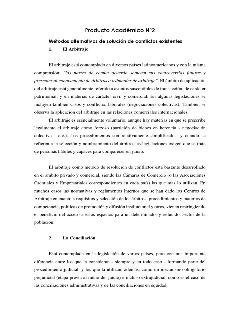 Producto Académico N2 - BUENO LOAYZA LEIDY | PDF | Arbitraje | Mediación
