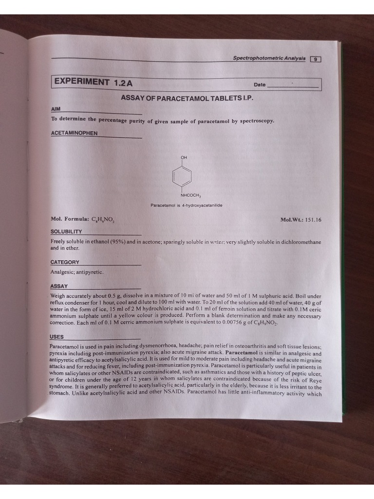 Assay of Paracetamol by Spectroscopy and Calibration Curve Method | PDF