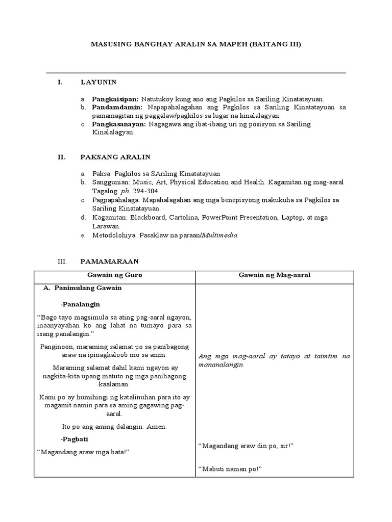 Masusing Banghay Aralin Sa MAPEH Grade 3. | PDF