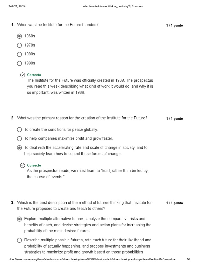 UNI 1 - SEM 3 Who Invented Futures Thinking, and Why - Coursera | PDF ...