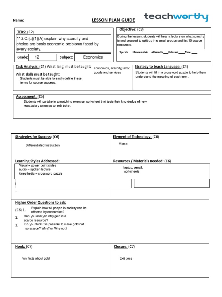 Lesson Plan Guide LPG Word-Jc | Download Free PDF | Lesson Plan | Economics