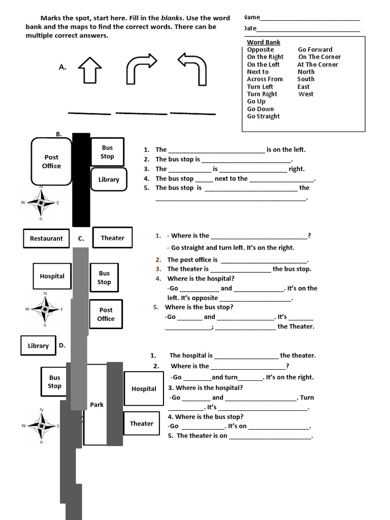 App 1 Directions-Prepositions-And-Maps-Worksheet - 86591 | PDF