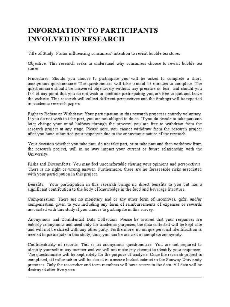 Questionnaire (Bubble Tea) | Download Free PDF | Tea | Communication