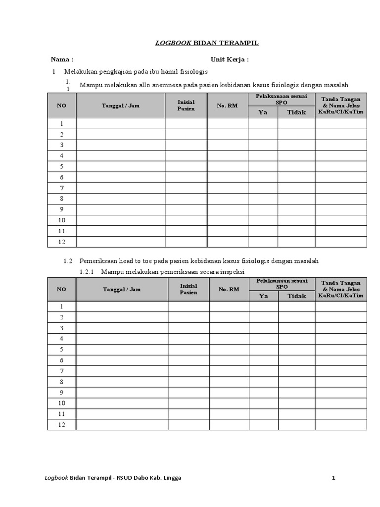 Logbook Bidan Terampil RSUD Dabo | PDF