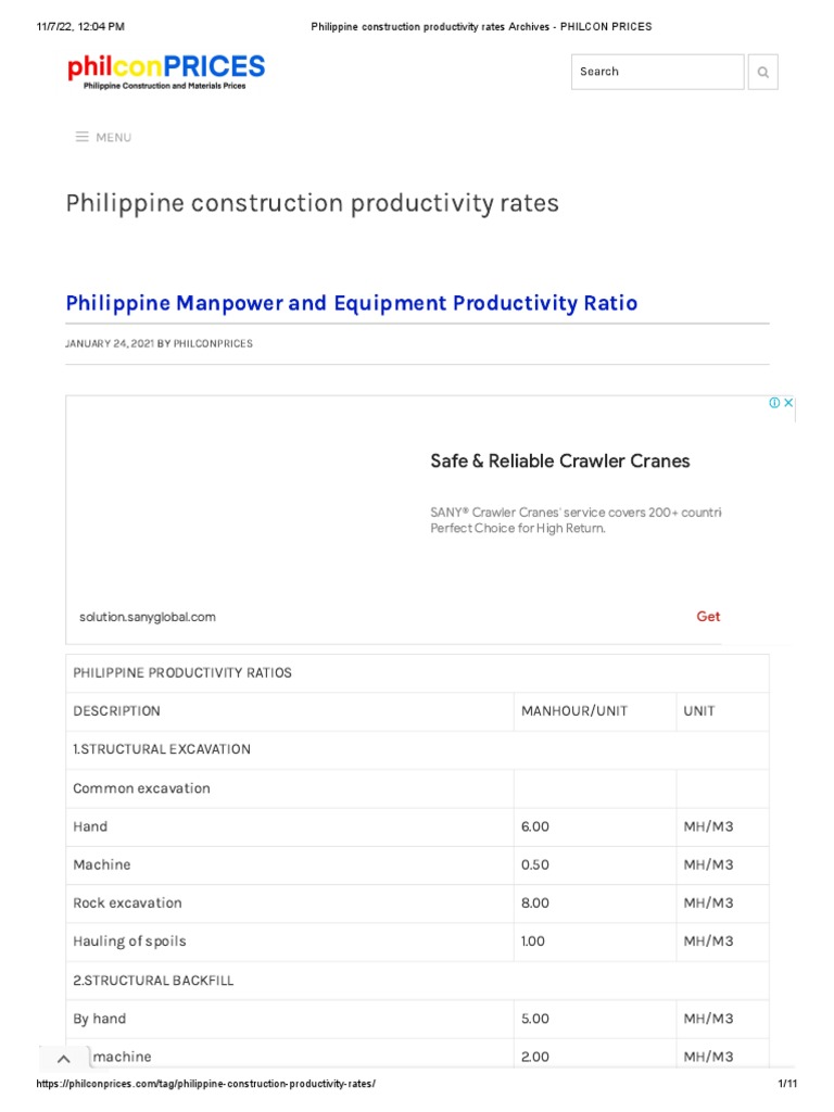 Philippine Construction Productivity Rates Archives - PHILCON PRICES ...