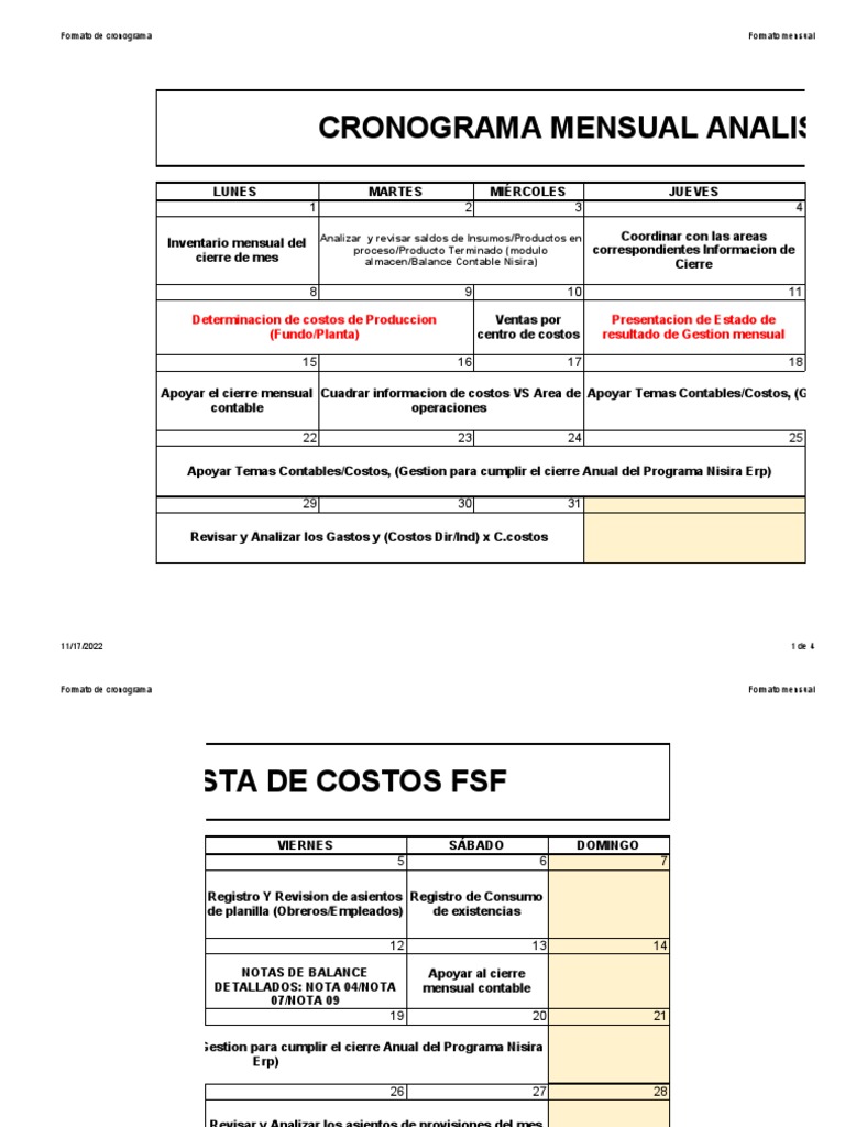 Programa de Actividades Mensual Fsf. | PDF | Contabilidad