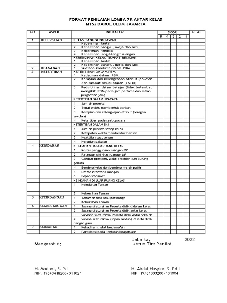Format Penilaian 7k | PDF