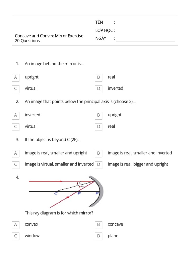 Concave and Convex Mirror Exercise | PDF | Mirror | Components