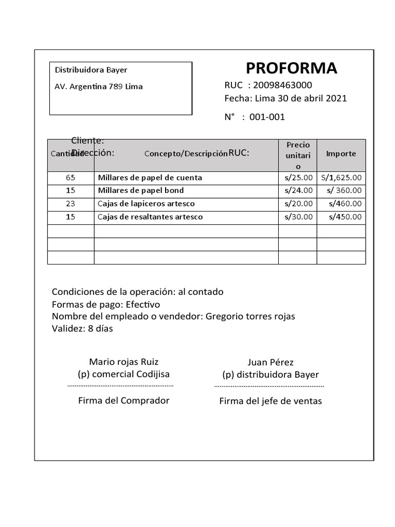 Modelo de Proforma | PDF