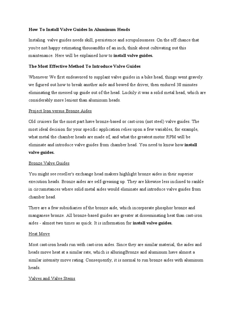 1.how To Install Valve Guides in Aluminum Heads | PDF | Valve | Bronze