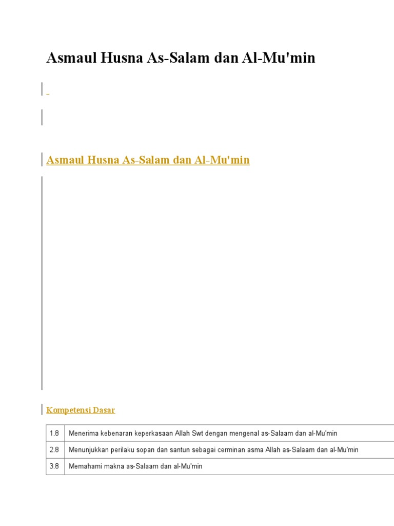 Materi Asmaul Husna As-Salam Dan Al Mukmin | PDF
