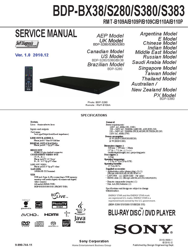 Sony Bdp-bx38 Bdp-s280 Bdp-s380 Bdp-s383 Ver-1.0 SM | PDF | Soldering ...