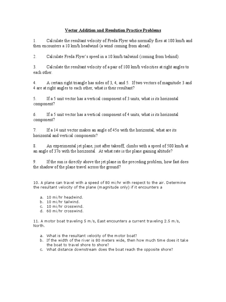 Vector-Addition-and-Resolution-Practice-Problems-1hy1kkj 1 | PDF | Euclidean Vector | Force