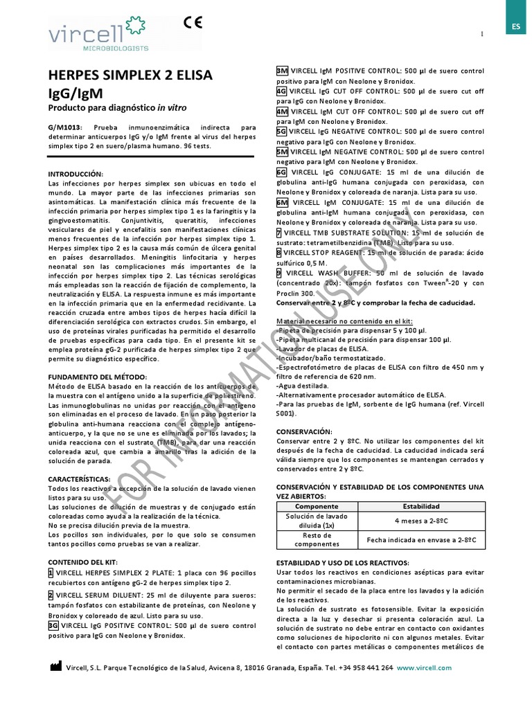 HERPES SIMPLEX 2 ELISA IgG-IgM - GM1013 - ES | PDF | Elisa | Anticuerpo