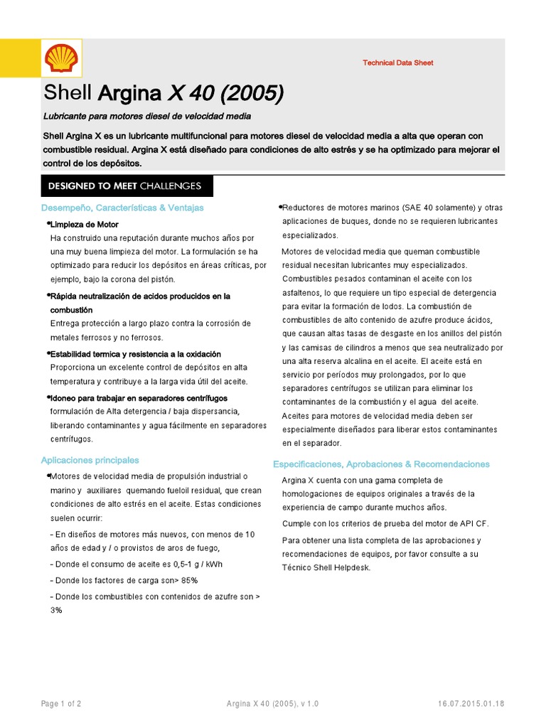 Lubricante Diesel Shell Argina X 40 | PDF | Lubricante | Motor diesel