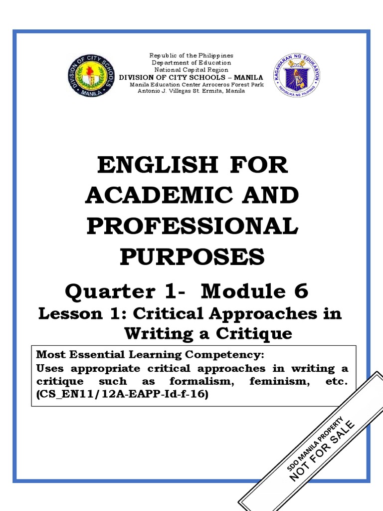 EAPP - Q1 - W6 - Mod6 Critical Approaches in Writing A Critique | PDF ...