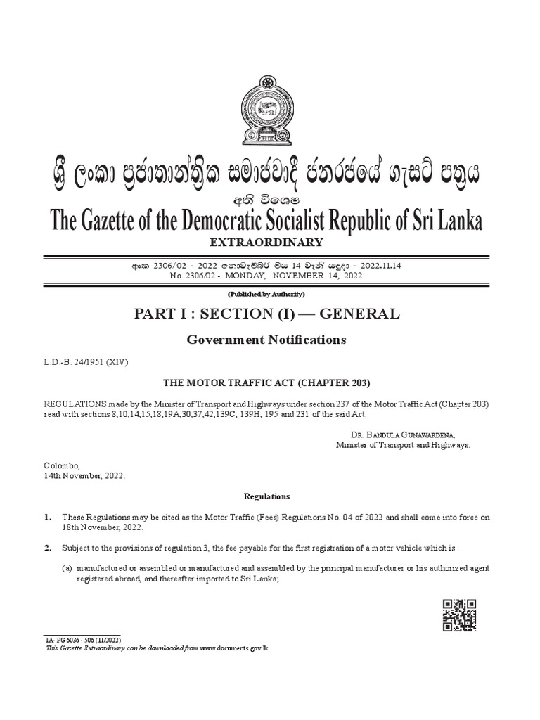The Motor Traffic (Fees) Regulations No. 04 of 2022 | PDF | Truck | Engines