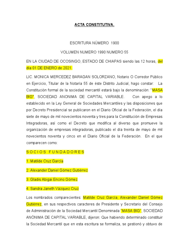 Acta Constitutiva 1 | PDF | Sociedad de responsabilidad limitada | Calidad (comercial)
