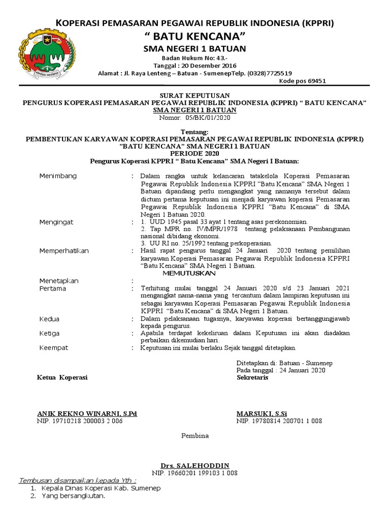 SK KARYAWAN KOPERASI 2020 Benar | PDF