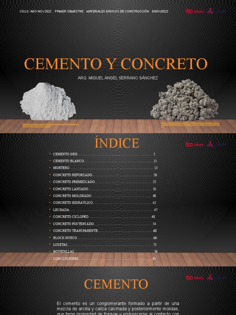 Cemento y Concreto Presentación Final | Descargar gratis PDF | Hormigón | Cemento