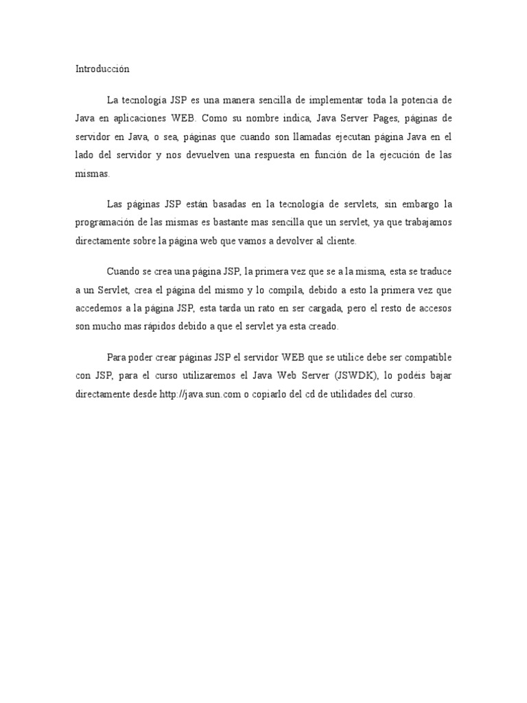 Introducción A JSP | PDF | Páginas del servidor Java | Servlet Java