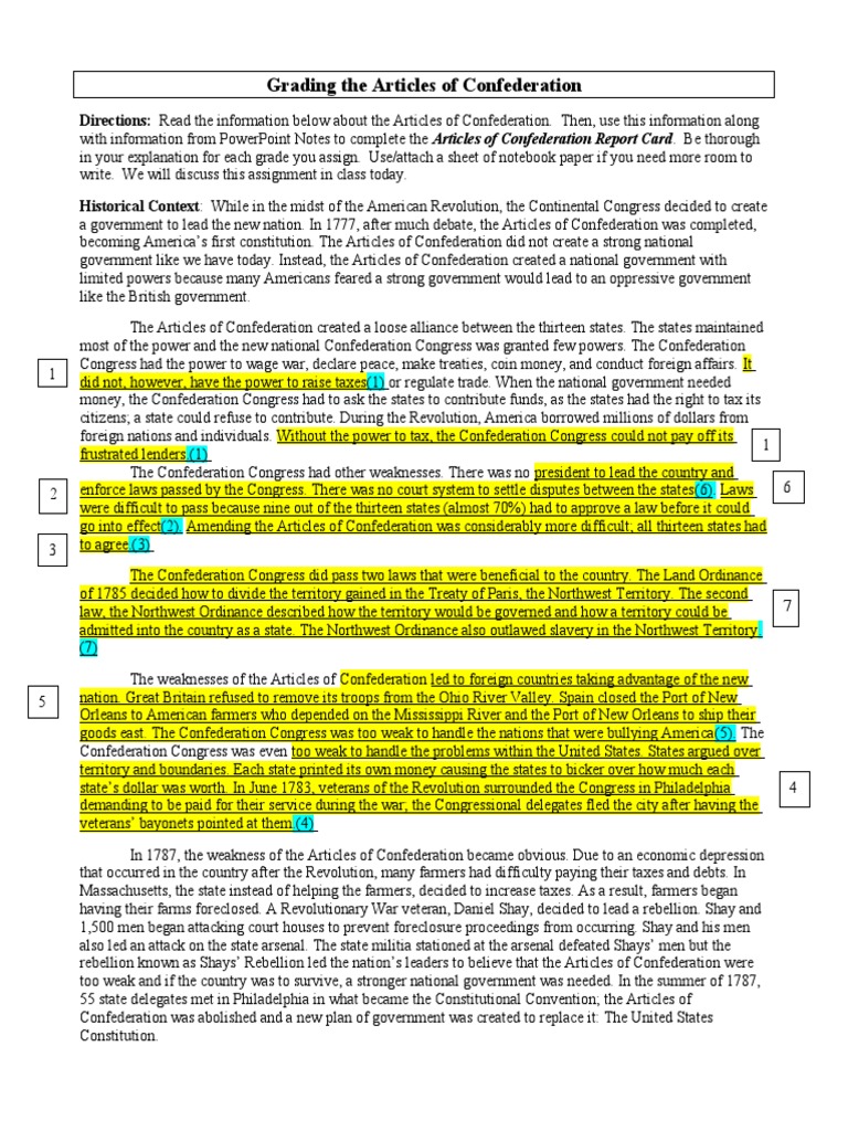 Grading the Effectiveness of the Articles of Confederation | PDF | U.S ...