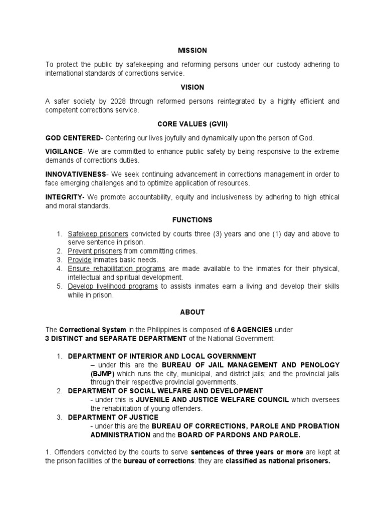 The History and Functions of the Bureau of Corrections in the ...