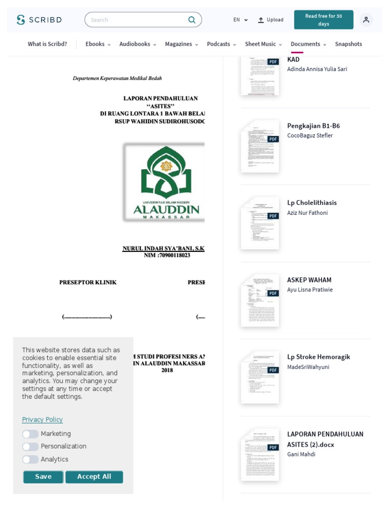 Laporan Pendahuluan Asites | PDF