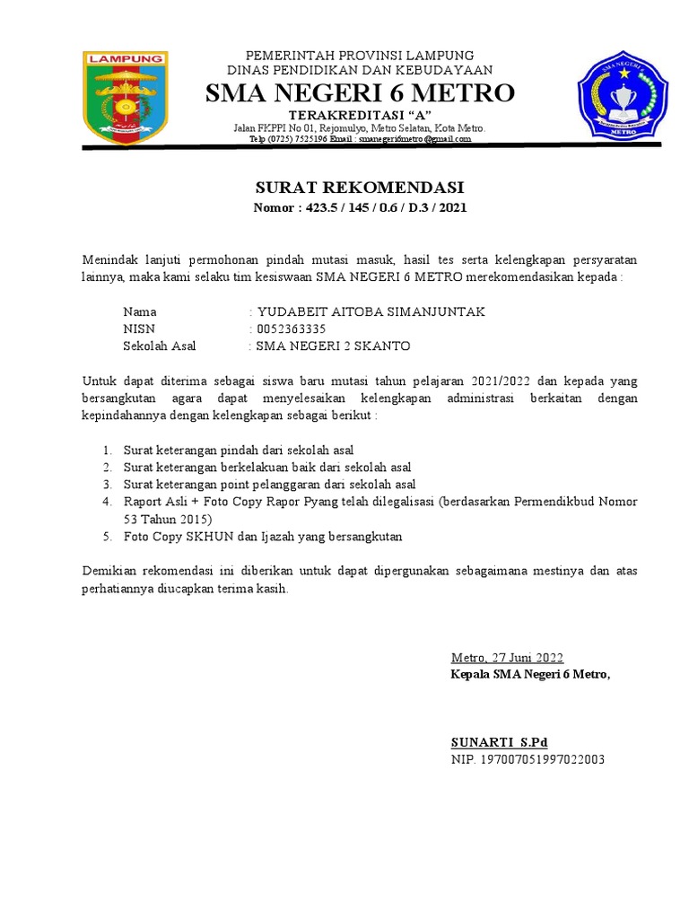 Surat Rekomendasi | PDF