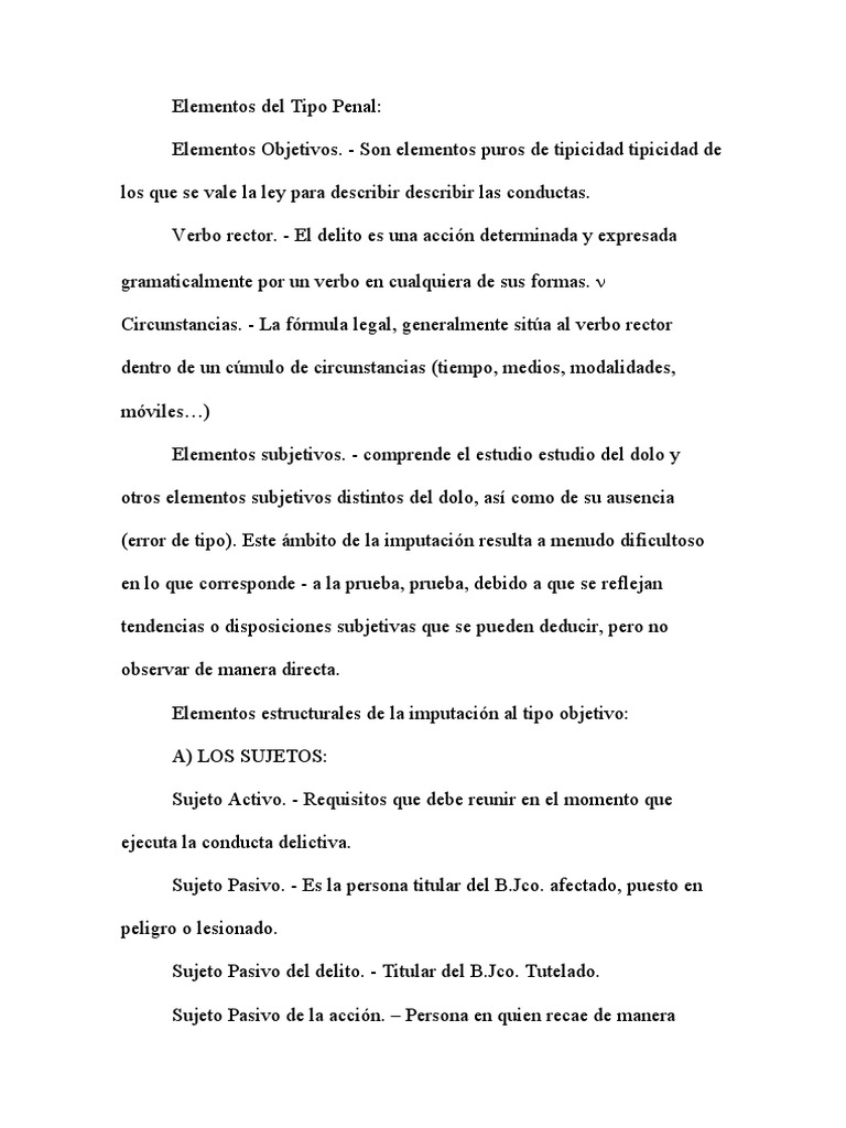 Elementos del Tipo Penal: Objetivos y Subjetivos | PDF | Intención ...